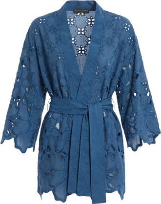 Ermanno Scervino Femme, Blouses et Chemises, Bleu, Taille: 38 FR Kimono ajour&eacute; ceintur&eacute;
