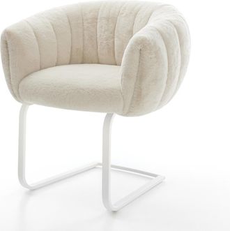 DELIFE Freischwinger Jada-Flex Pl&uuml;sch Creme-Wei&szlig; Freischwinger flach Wei&szlig; Taschenfederkern, Esszimmerst&uuml;hle