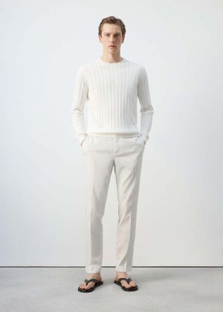 Mango Pull-over 100 % coton maille fine blanc cass&eacute; - Homme - XXL - MANGO MAN
