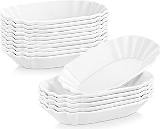 Malacasa S&eacute;rie REGULAR, Lot de 16 Assiettes &agrave; Ap&eacute;ritif Rectangulaires en Porcelaine, 19,8 x 12 cm, Assiette de Frites, Bols &agrave; Tapas et Sauces, Compatible Lave-