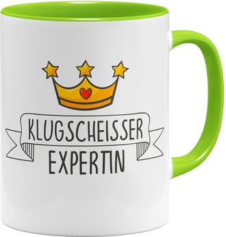 OM3 witzige Klugscheisser Expertin Tasse f&uuml;r alle Besserwisser Statement | Keramik Becher | 11oz 325ml | Beidseitig Bedruckt | Hellgr&uuml;n
