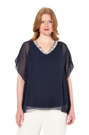 Ulla Popken Damen Chiffonbluse mit Beschmückung Bluse, Marine, 58-60