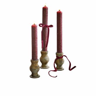 Loberon Kerzenhalter 3er Set Seranda - mit Antik-Finish - für Stabkerzen - Ausdrucksvolle Patina - Kerzenständer - Dekoration - Eisen, antikbraun