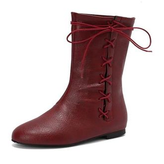 Generic MiaZane Bottes Mi-Mollet &agrave; Talon Plat Femme Lacets Bout Rond Bottes de Combat Classiques Bottes de Travail D&eacute;contract&eacute;es Chaussures de Marche Quotidie