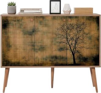 Dmora Anrichte Marduk 120x36x90 cm Braun, 3 Regale 3 T&uuml;ren