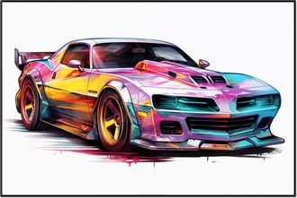 Wallario Wandbild - Buntes Muscle Car in Premiumqualität, Poster mit schwarzem Rahmen, Größe: 61 x 91,5 cm