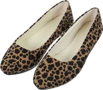 BESTONZON Chaussures Plates pour Femmes à Bout Effilé Imprimé Léopard Kaki Taille 40 Semelle Plate Antidérapante Confort Respirant Travail Shopping et Sorties Q