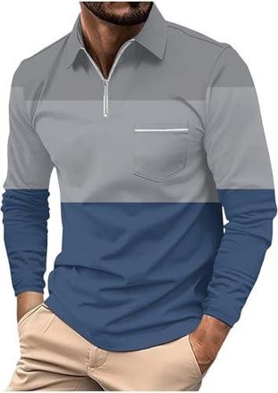 Generic Polo blanc pour homme - Cadeaux danniversaire - Printemps et automne - Impression tendance décontractée - Manches longues - Revers - Poche zippée - Po