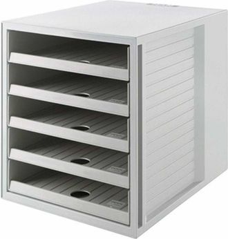 Han Schubladenbox schrank-set karma 5 Schubladen din A4 din C4 Kunststoff 80-100 % Rezyklat Geh&auml;usefarbe: &ouml;ko-grau Farbe der Schublade: &ouml;ko-grau