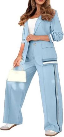 Generic Ensemble 2 pi&egrave;ces pour femme - Veste d&eacute;contract&eacute;e - Pantalon de travail &agrave; jambes larges - Ensemble daffaires 2 pi&egrave;ces pour femme, bleu clair, 3XL
