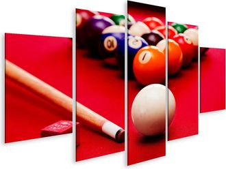 Islandburner Bild auf Leinwand Billard Pool Spiel Cue Ball Cue Farbigen Kugeln In Dreieck Kreide Hobby Raum Bilder Wandbilder Poster