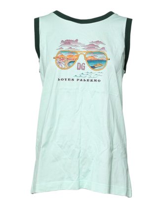 Dolce & Gabbana Womens Light Green Graphic Print Sleeveless Tank T-Shirt Cotton
