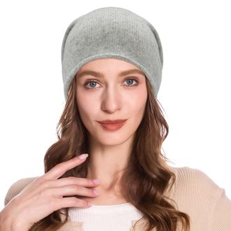 ZLYC Damen Winter Kaschmir Strickm&uuml;tze Slouchy Wolle Beanie(Einfarbig Hellgrau),Einheitsgr&ouml;&szlig;e