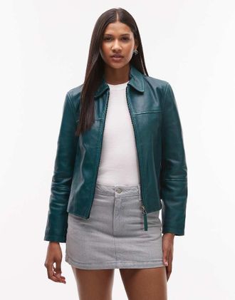 Urban Code Harrington-Jacke aus Used-Leder in Petrol-Blau