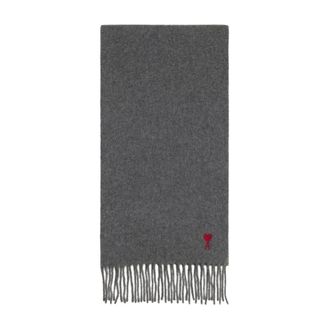 Ami Homme, Accessoires, Gris, Taille: ONE Size Écharpe Monogramme Coeur avec Franges