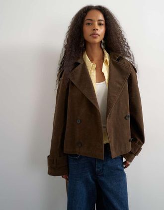 Topshop trench ceintur&eacute; en daim synth&eacute;tique chocolat-Marron