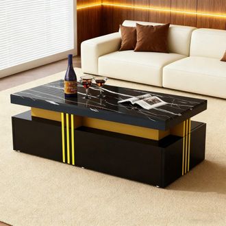 Generic Eleganz f&uuml;rs Wohnzimmer - Rechteckiger Couchtisch mit Marmorplatte & 2 Schubladen, 100x50x40 cm - Hochglanz Finish f&uuml;r EIN stilvolles Wohnambiente