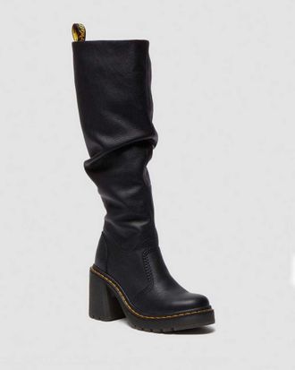 Dr. Martens Kasey Virginia Leder Kniehohe Absatzstiefel in Schwarz, Gr&ouml;&szlig;e: 36