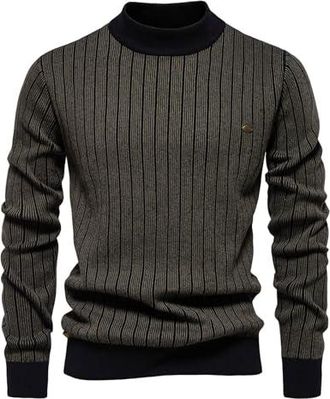 Generic Pull en tricot rayé pour homme - Pull dhiver en tricot épais à col rond doux et chaud à manches longues coupe régulière pull confortable décontracté à