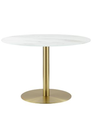 Ambia Home Esstisch, Wei&szlig;, Gold, Metall, Glas, rund, S&auml;ule, Bodenplatte, 110x74.5x110 cm, Esszimmer, Tische, Esstische, Glastische