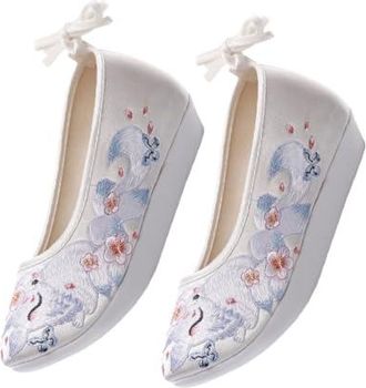 Hemobllo Chaussures Ethniques à Talons Hauts pour Femmes Chaussures Soie à Semelles Épaisses Brodées Hanfu