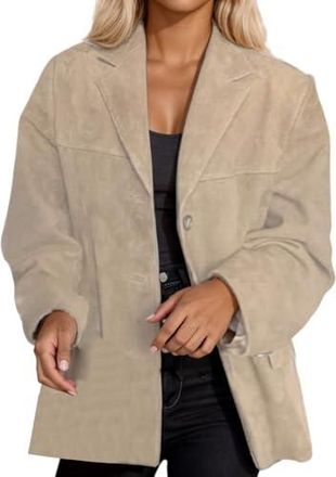 Generic Vestes en daim pour femmes 2025 - Veste en similicuir - Grande taille - Manteau boutonn&eacute; d&eacute;contract&eacute; - V&ecirc;tement dext&eacute;rieur tendance pour lautomne n26