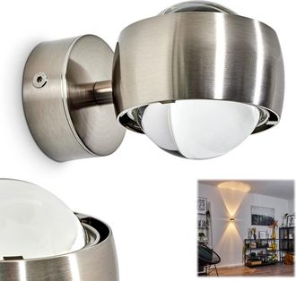 HOFSTEIN Wandlampe Sapri halbrund - Effekt-Licht aus Metall in der Farbe Nickel mit transparentem Glasschirm f&uuml;r verschiedene R&auml;ume, ohne Leuchtmittel