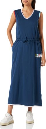 Love Moschino Regular fit Sleeveless Long Dress with Drawstring Waistband in 30/1 Cotton Jersey, Customized with Multicolor Transfer Print and Multicolor Jersey bin