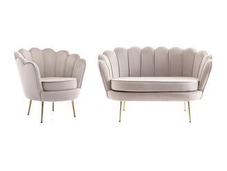 Pascal Morabito Couchgarnitur Muschel 2+1 - Samt - Graubraun - Dandelion