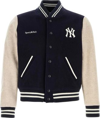 Sporty & Rich Homme, Vestes, Bleu, Taille: L Wool Blend Bomber Jacket