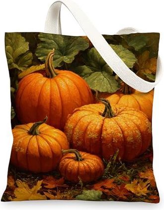 Generic Sacs fourre-tout en toile avec motif citrouille artistique, réutilisables, vintage, légers, lavables pour voyage, plage, pique-nique, 33 x 38 cm