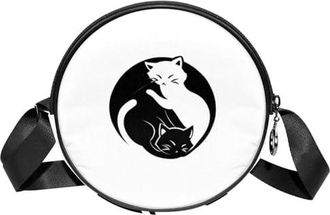 Generic Sac &agrave; bandouli&egrave;re rond pour femme, petit sac &agrave; bandouli&egrave;re Yin Yang avec fermeture &eacute;clair et bretelles r&eacute;glables style d&eacute;contract&eacute; pour femmes et fill