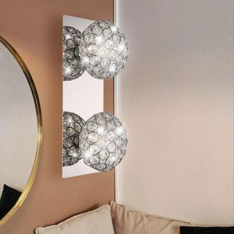 Globo Lighting Globo Lighting - Applique murale &agrave; 2 lampes, lampe de salon, boules lumineuses en cristal chrom&eacute;, transparent, 2x douilles G9, LxlxH 29x11x12 cm