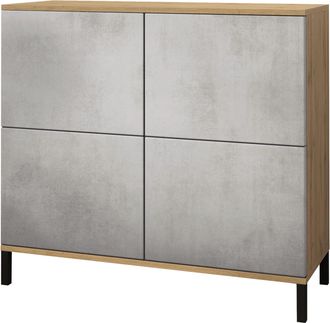 Vladon Kommode Rova V3, Moderner K&uuml;chenschrank mit 4 Push-to-Open T&uuml;ren Eiche Evoke/Beton Oxid Optik (92,5 x 83.5 x 35)