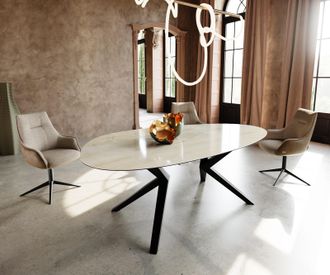 DELIFE Esstisch Edge Oval 220x120 Keramik Iris FMG Onice Oro Zenthara kantig Metall Schwarz, Esstische