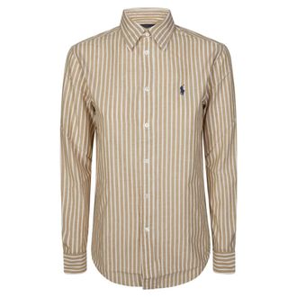Polo Ralph Lauren Homme, Chemises, Beige, Taille: XS Camicia a righe in cotone e lino
