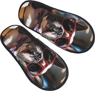 Generic Pantoufles En Coton Bouledogue Français Portant Des Lunettes De Soleil Antidérapantes Chaussons Maison Légers Slippers Pour Automne Hôtels Unisex L