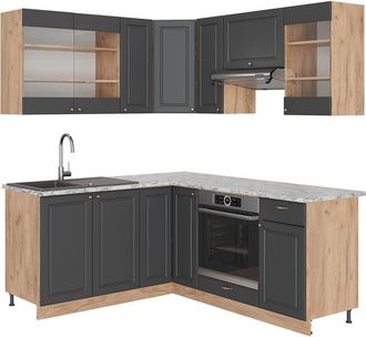 Vicco Eckk&uuml;che Fame-Line, Anthrazit Landhaus/Goldkraft Eiche, 160 x 190 cm ohne Arbeitsplatte