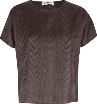 Meimeij Femme, Blouses et Chemises, Brun, Taille: 38 FR Blouse pliss&eacute;e &agrave; col rond