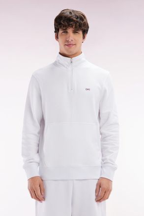 Eden Park Sweatshirt &Agrave; Col Zipp&eacute; En Coton Blanc Coupe Droite
