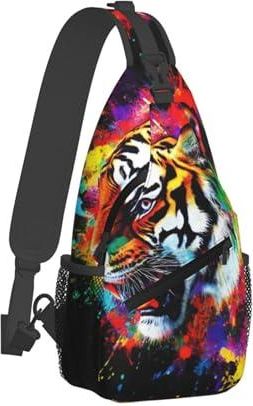 Generic Polyester Sacoche Homme Bandouliere Art du roi des tigres &agrave; lencre color&eacute;e Sac De Poitrine Mode Sac DEpaule pour &eacute;cole Voyage Femme