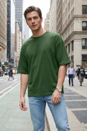 Trendyol MAN Jungen Khaki Bestickt Kurz Oversize T-Shirts