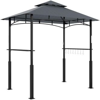 OUTSUNNY Abri pour barbecue - 2 &eacute;tag&egrave;res, 8 crochets, lumi&egrave;re LED, d&eacute;capsuleur - m&eacute;tal noir tissu gris