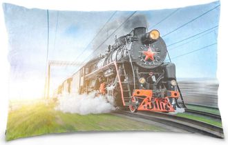 Linomo Kissenbezug 50x75 cm, Jahrgang Dampf Lokomotive Zug Dekorative Kissenbezug Kissenhülle für Couch Sofa Bett Hause