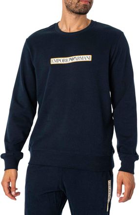 Emporio Armani Mens Brushed Terry Crew Neck Sweater Sweatshirt, Marine, L