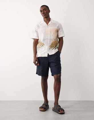 Selected Chemise &agrave; manches courtes et imprim&eacute; coucher de soleil - Cr&egrave;me-Blanc