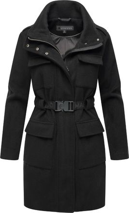 Marikoo Damen lange &Uuml;bergangsjacke Kurzmantel in Woll-Optik mit Tailleng&uuml;rtel Tanokoo 16 Black Gr. XXL