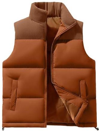 Feoya Homme Doudoune Sans Manches Matelass&eacute; Gilet Col Montant L&eacute;g&egrave;re sans Manche Hiver Chaud Blouson Veste Gilet Matelass&eacute;e Homme Automne Hiver Caramel 3XL