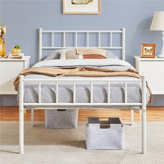 Yaheetech Yaheetech - Cadre de Lit Simple en M&eacute;tal 90x200 cm pour Adultes Grande Espace en Lattes Blanc
