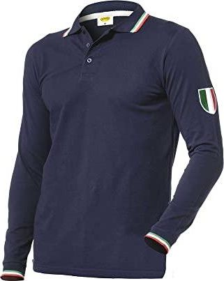 Logica Polo de travail bleu 100 % coton 200 g col poignets et manches longues tricolore ITALIE POLOML3, bleu, Medium